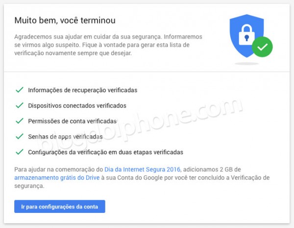 Google dá 2GB de espaço para quem completar todas as fases de segurança