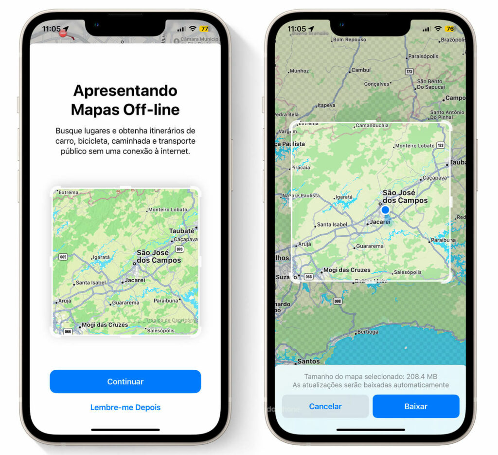 App Mapas no iOS 17 permite download de mapas para uso offline